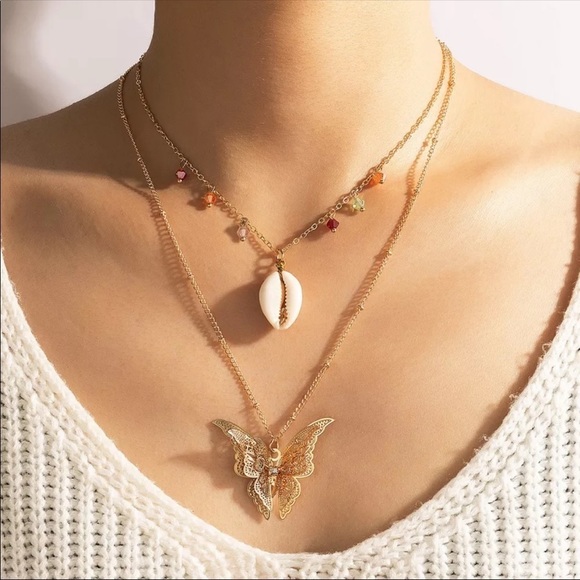 Jewelry | Boho Butterfly Seashell Chain Necklace | Poshmark